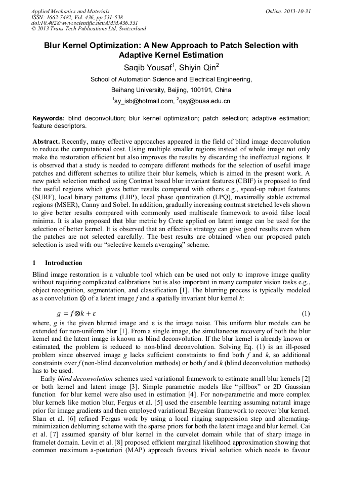 Blur Kernel Optimization: A New Approach to Patch Selection with ...