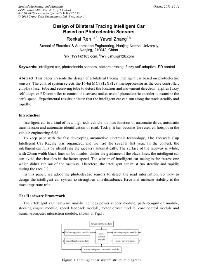 Design of Bilateral Tracing Intelligent Car Based on Photoelectric ...