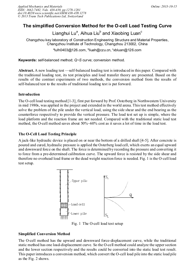 The Simplified Conversion Method for the O-Cell Load Testing Curve ...