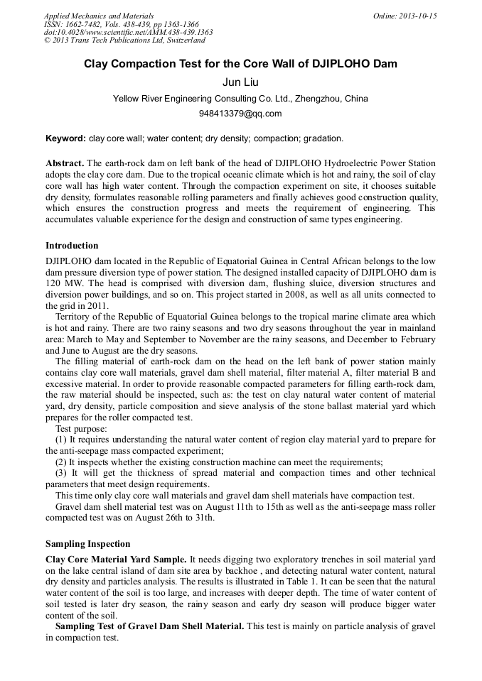 Clay Compaction Test for the Core Wall of DJIPLOHO Dam | Scientific.Net