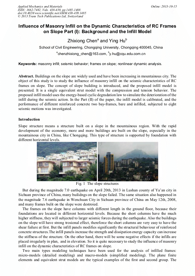 Influence of Masonry Infill on the Dynamic Characteristics of RC Frames ...