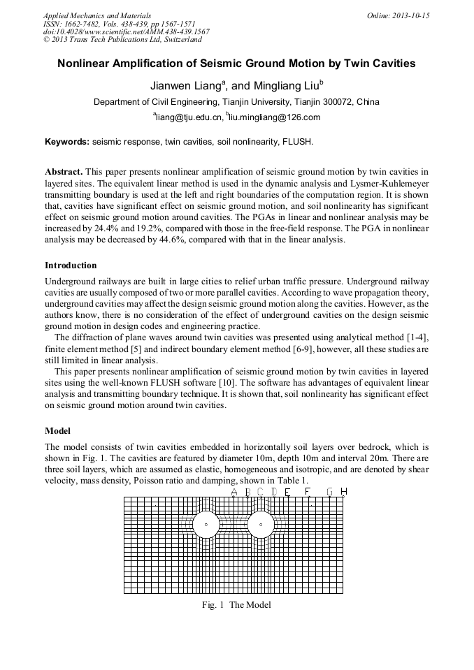 Nonlinear Amplification of Seismic Ground Motion by Twin Cavities ...