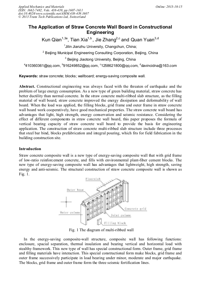 The Application of Straw Concrete Wall Board in Constructional ...