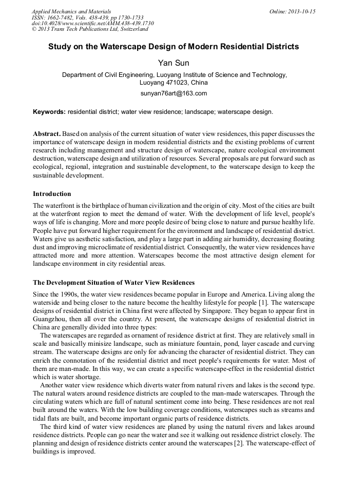 Study on the Waterscape Design of Modern Residential Districts ...