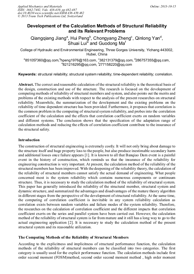 Development Of The Calculation Methods Of Structural Reliability And Development Of The Calculation Methods Of Structural Reliability And