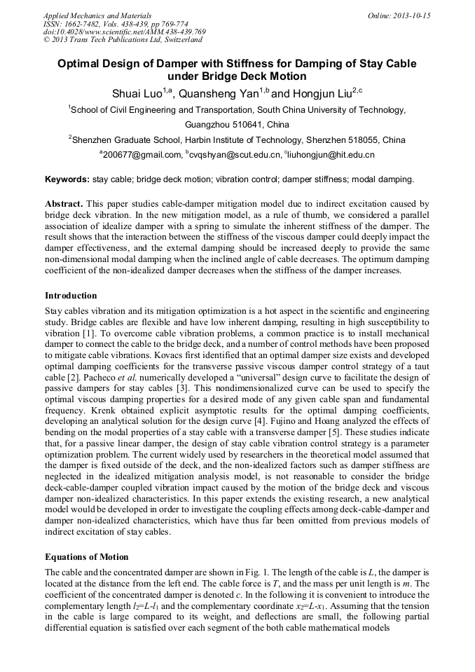 Optimal Design of Damper with Stiffness for Damping of Stay Cable under ...