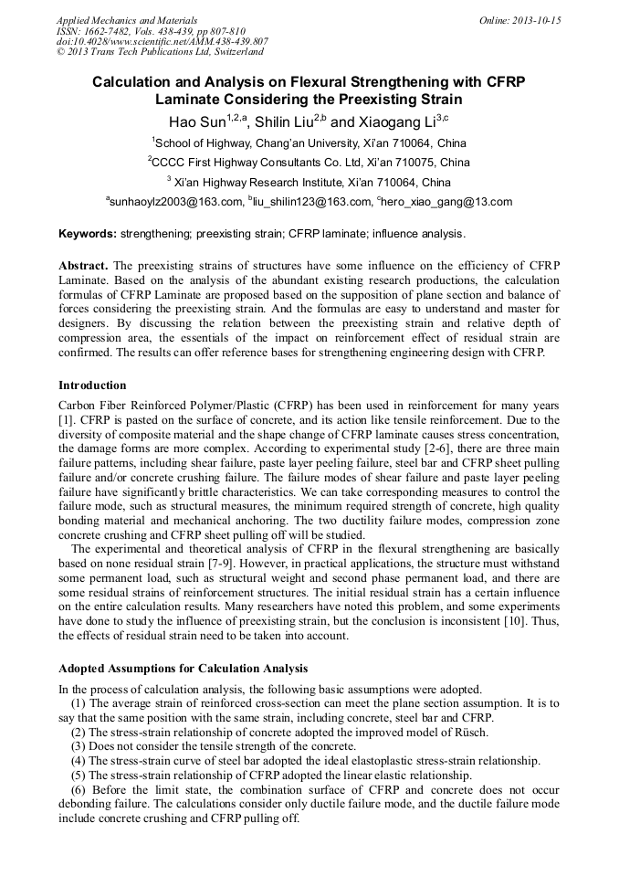 Calculation and Analysis on Flexural Strengthening with CFRP Laminate ...