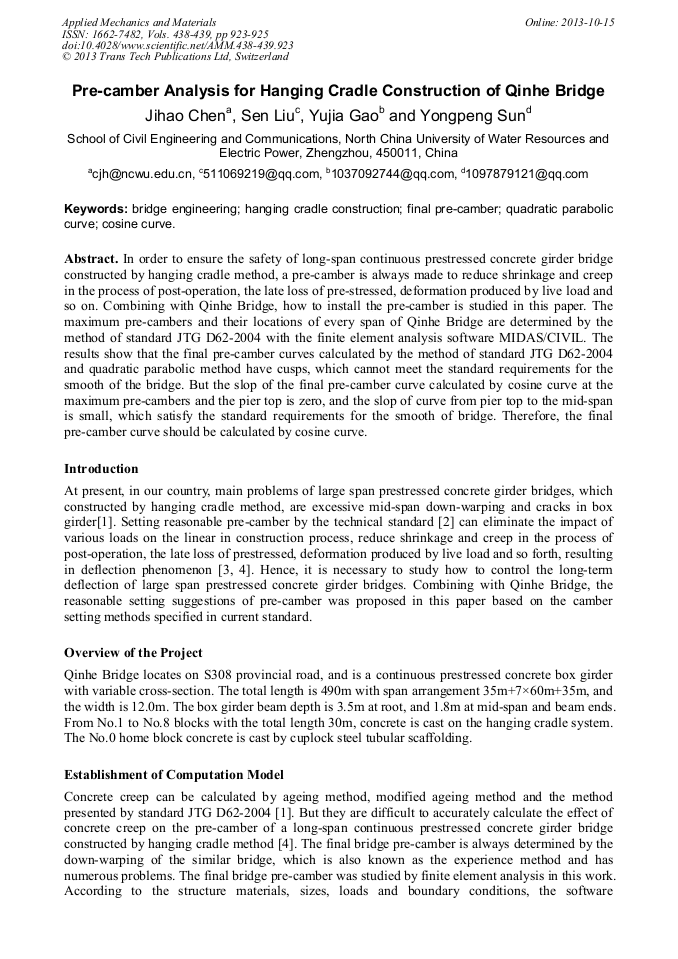 Pre-Camber Analysis for Hanging Cradle Construction of Qinhe Bridge ...