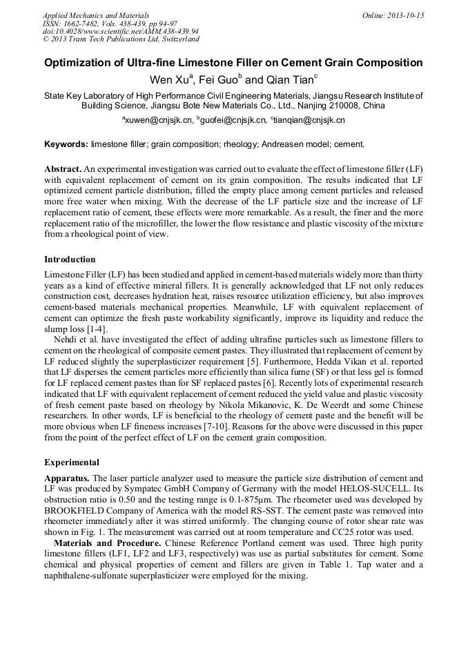 Optimization of Ultra-Fine Limestone Filler on Cement Grain Composition ...