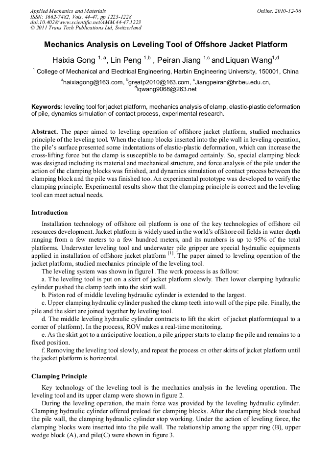 Mechanics Analysis on Leveling Tool of Offshore Jacket Platform ...