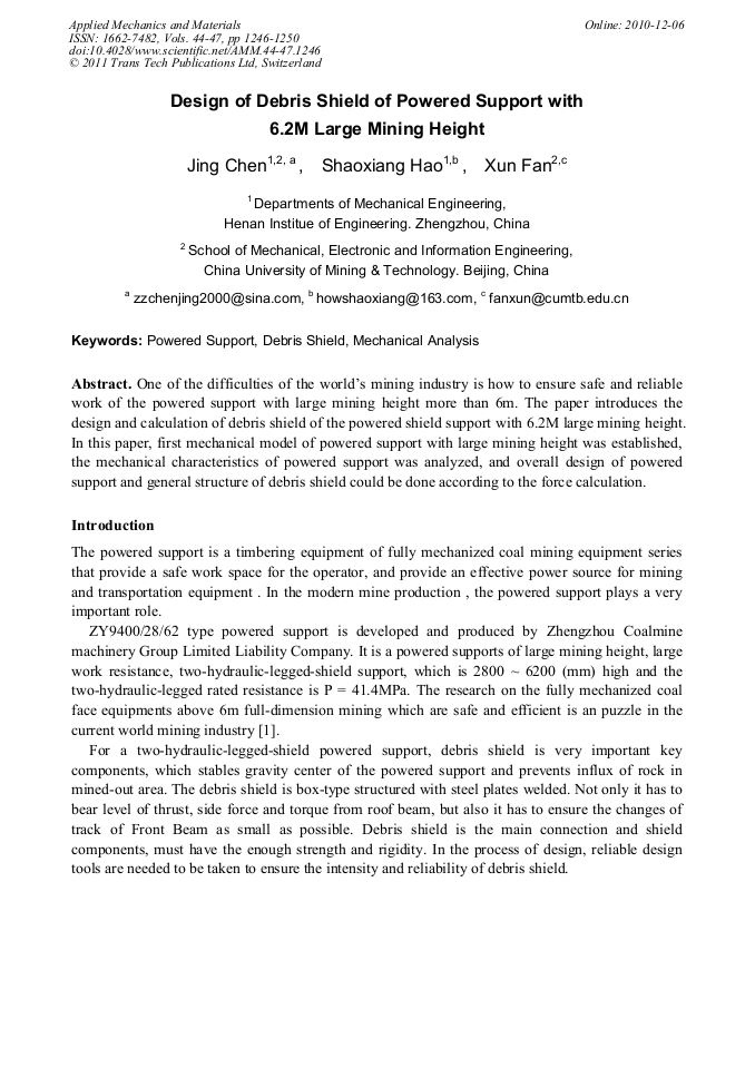 Design of Debris Shield of Powered Support with 6.2M Large Mining ...