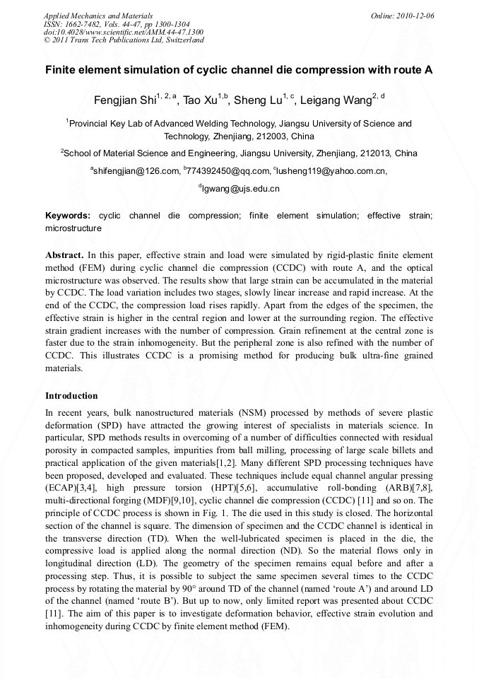 Finite Element Simulation of Cyclic Channel Die Compression with Route ...