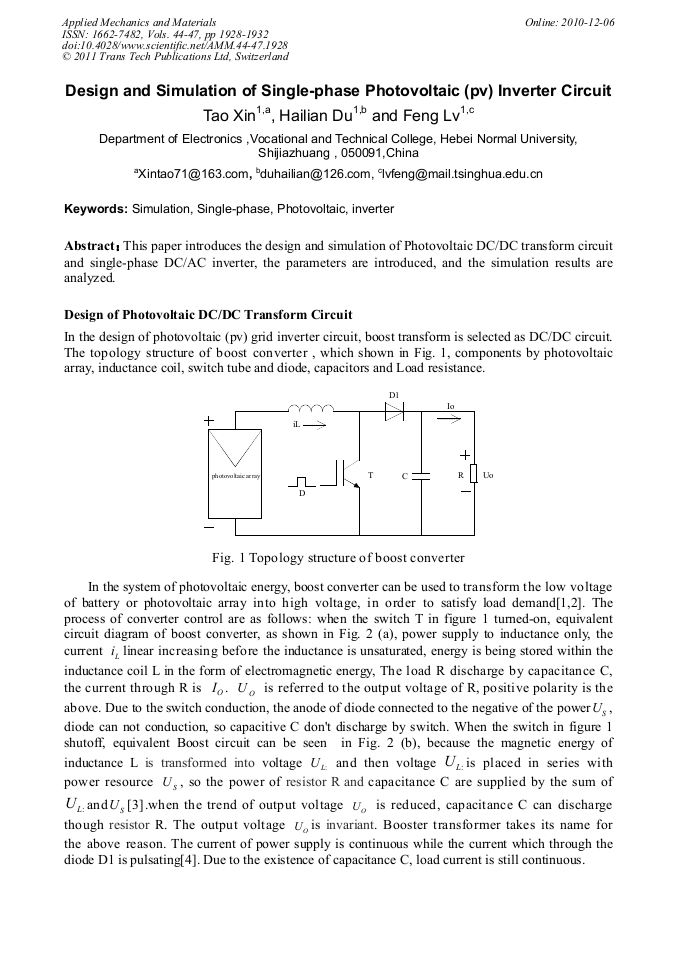 Design and Simulation of Single-Phase Photovoltaic (pv) Inverter ...