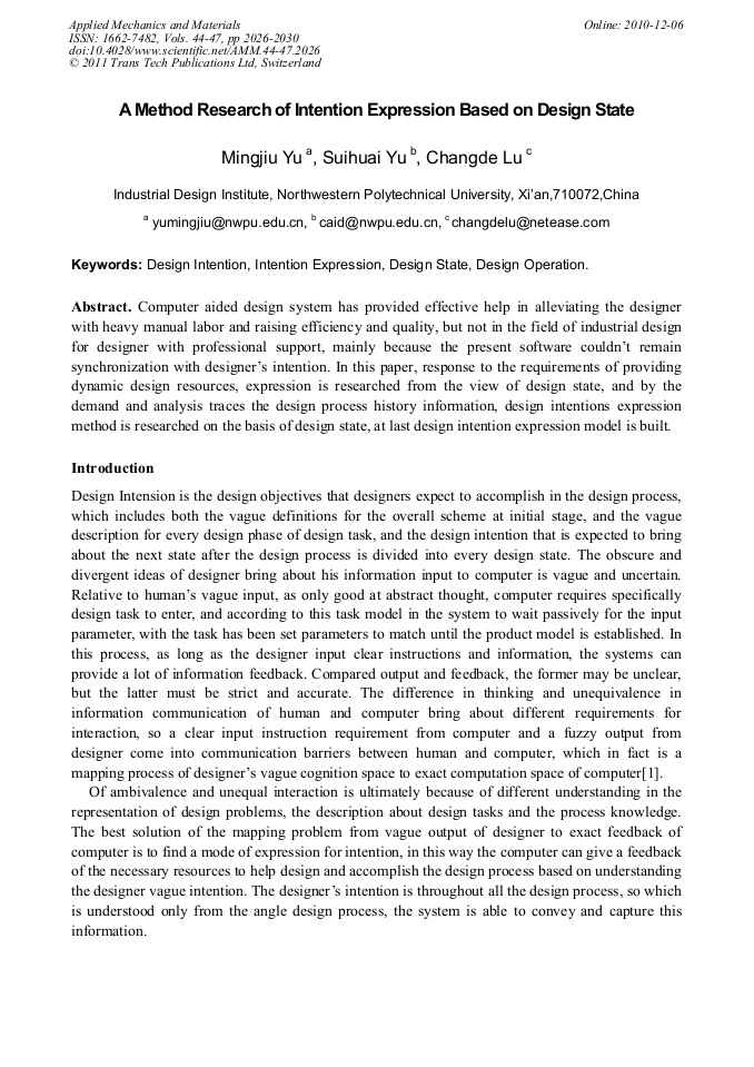 A Method Research of Intention Expression Based on Design State ...