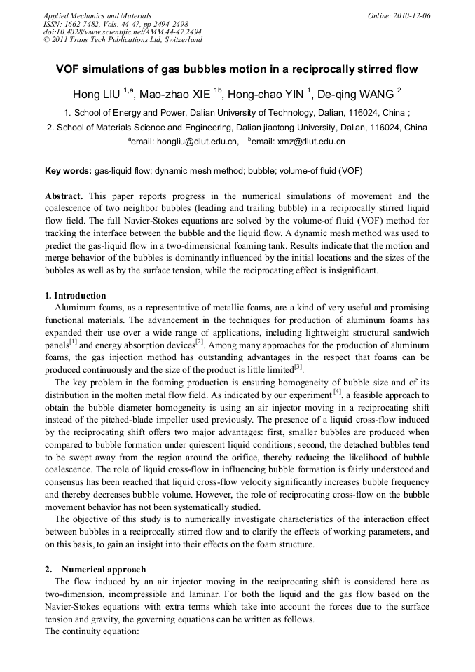 VOF Simulations of Gas Bubbles Motion in a Reciprocally Stirred Flow ...