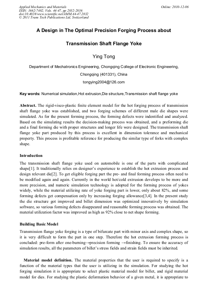 A Design in the Optimal Precision Forging Process about Transmission ...