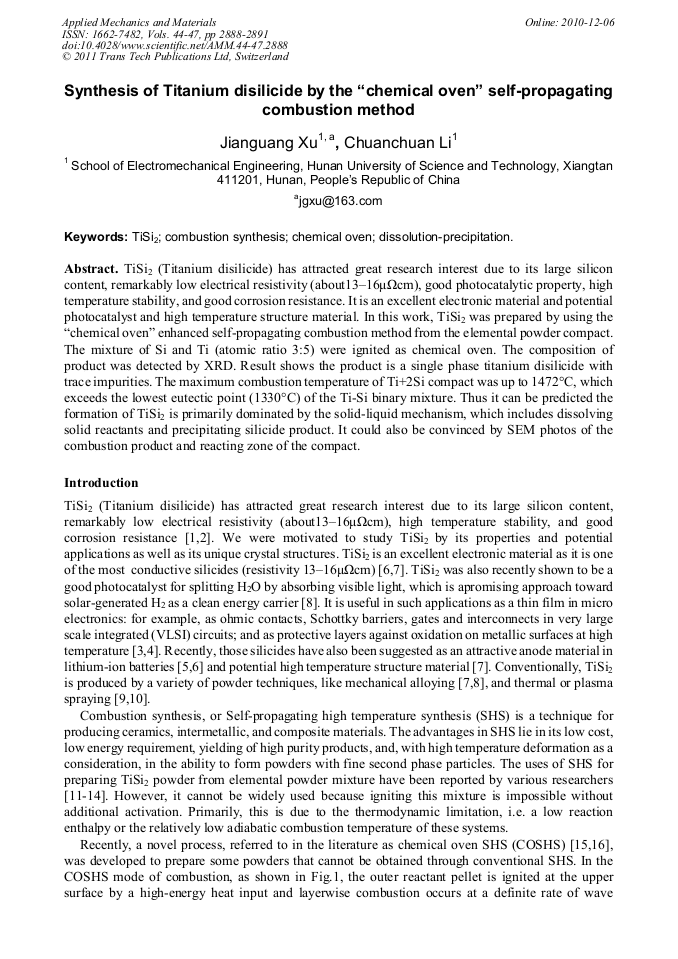 Synthesis of Titanium Disilicide by the “Chemical Oven” Self ...
