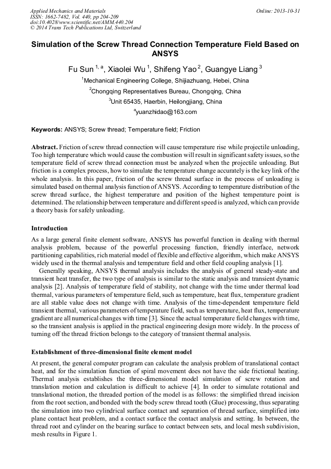 Simulation of the Screw Thread Connection Temperature Field Based on ...