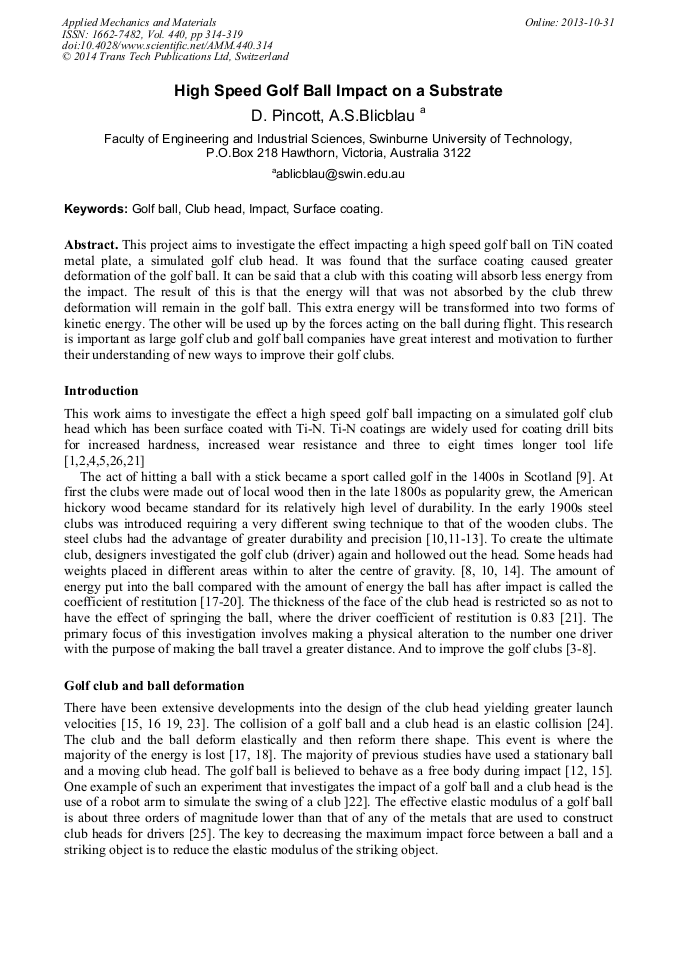 High Speed Golf Ball Impact on a Substrate | Scientific.Net