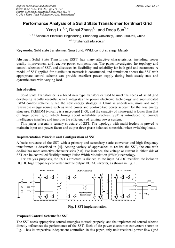 Performance Analysis of a Solid State Transformer for Smart Grid ...