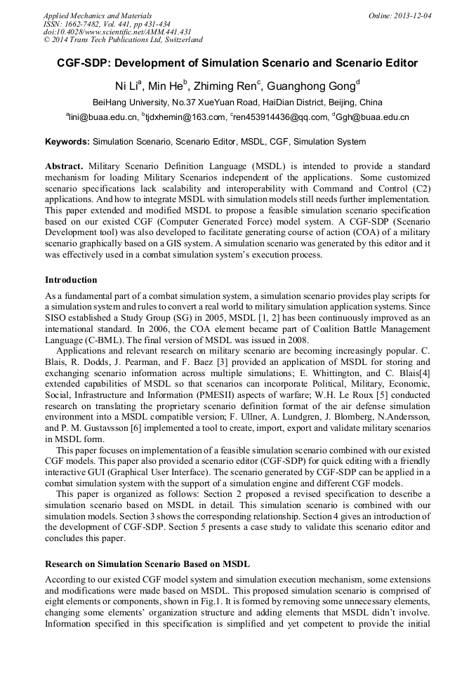 CGF-SDP: Development of Simulation Scenario and Scenario Editor ...