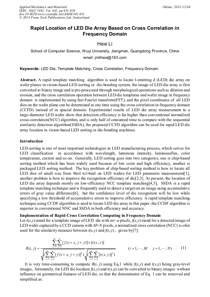 Rapid Location of LED Die Array Based on Cross Correlation in Frequency ...