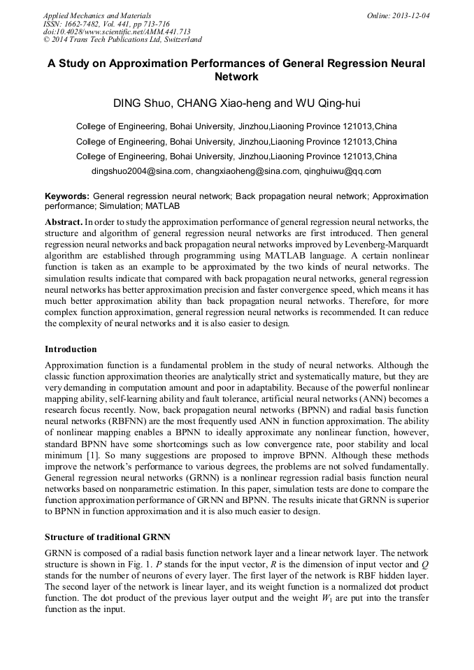 A Study on Approximation Performances of General Regression Neural ...