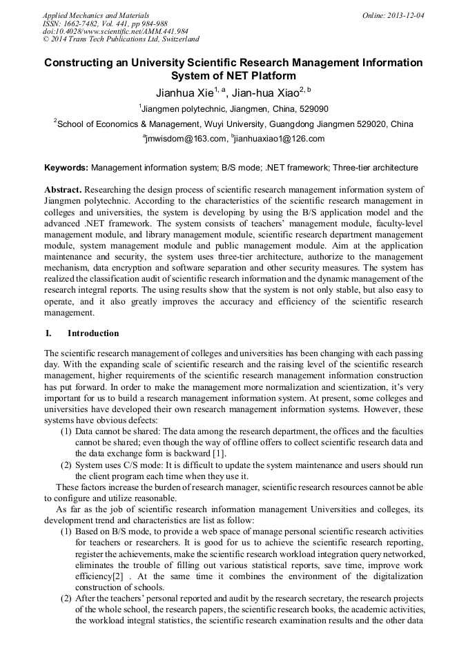 Constructing an University Scientific Research Management Information ...