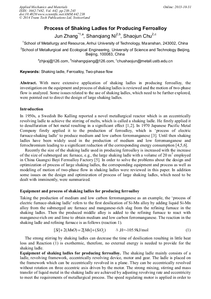 Process of Shaking Ladles for Producing Ferroalloy | Scientific.Net