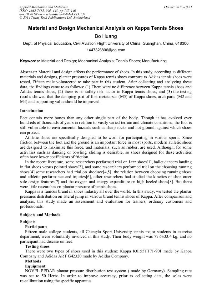 Material and Design Mechanical Analysis on Kappa Tennis Shoes ...