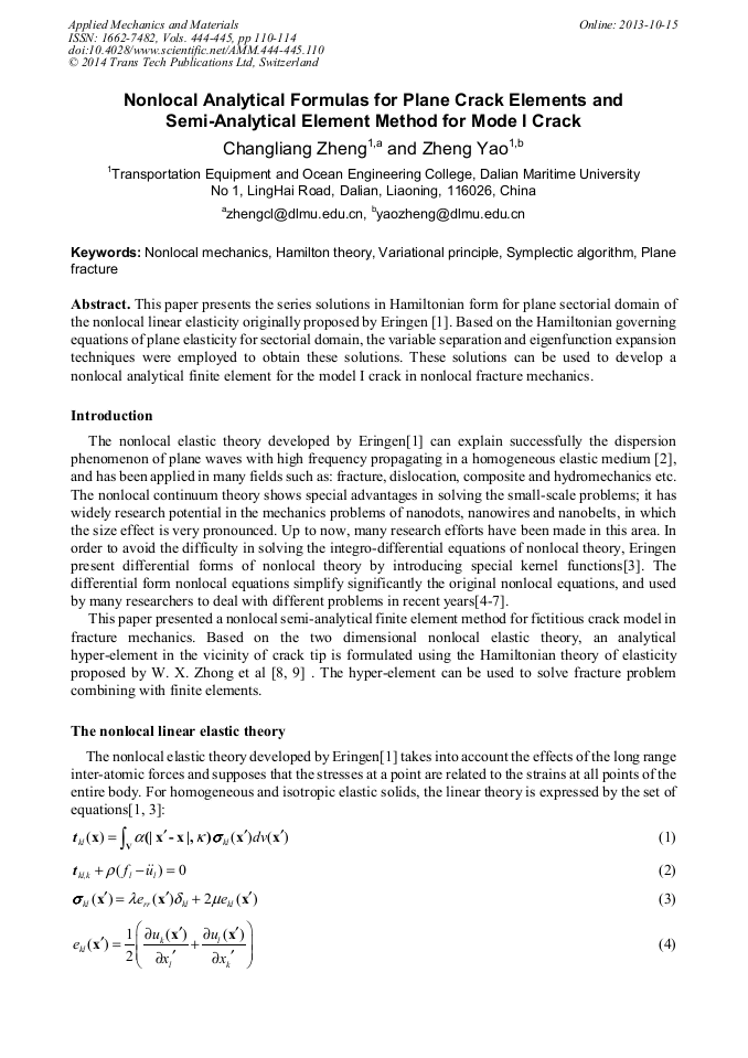 Nonlocal Analytical Formulas for Plane Crack Elements and Semi ...