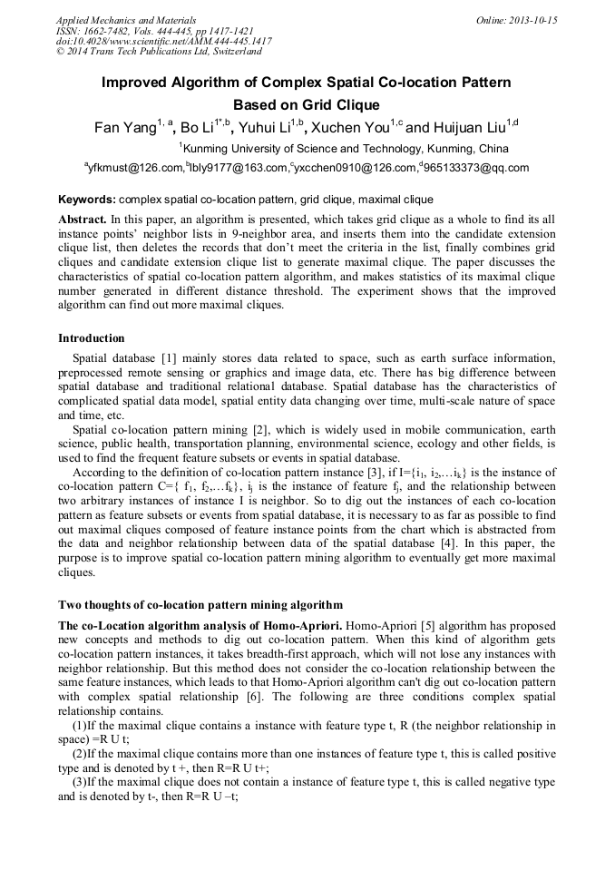 Improved Algorithm Of Complex Spatial Co Location Pattern Based On Grid
