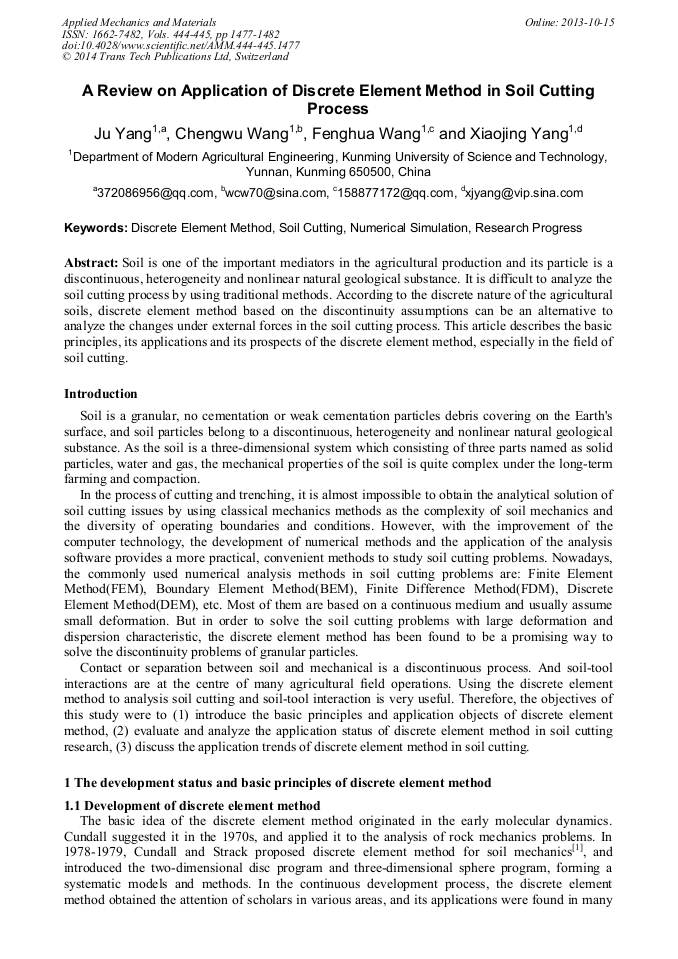 A Review on Application of Discrete Element Method in Soil Cutting ...