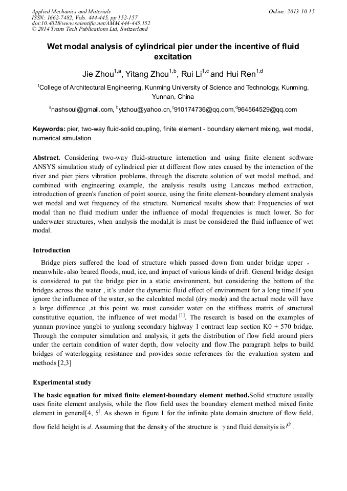 Wet Modal Analysis of Cylindrical Pier under the Incentive of Fluid ...