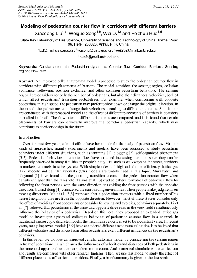 Modeling of Pedestrian Counter Flow in Corridors with Different ...