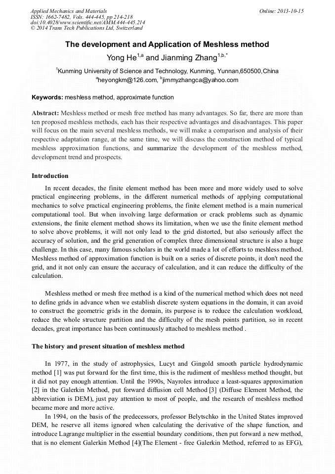 The Development and Application of Meshless Method | Scientific.Net