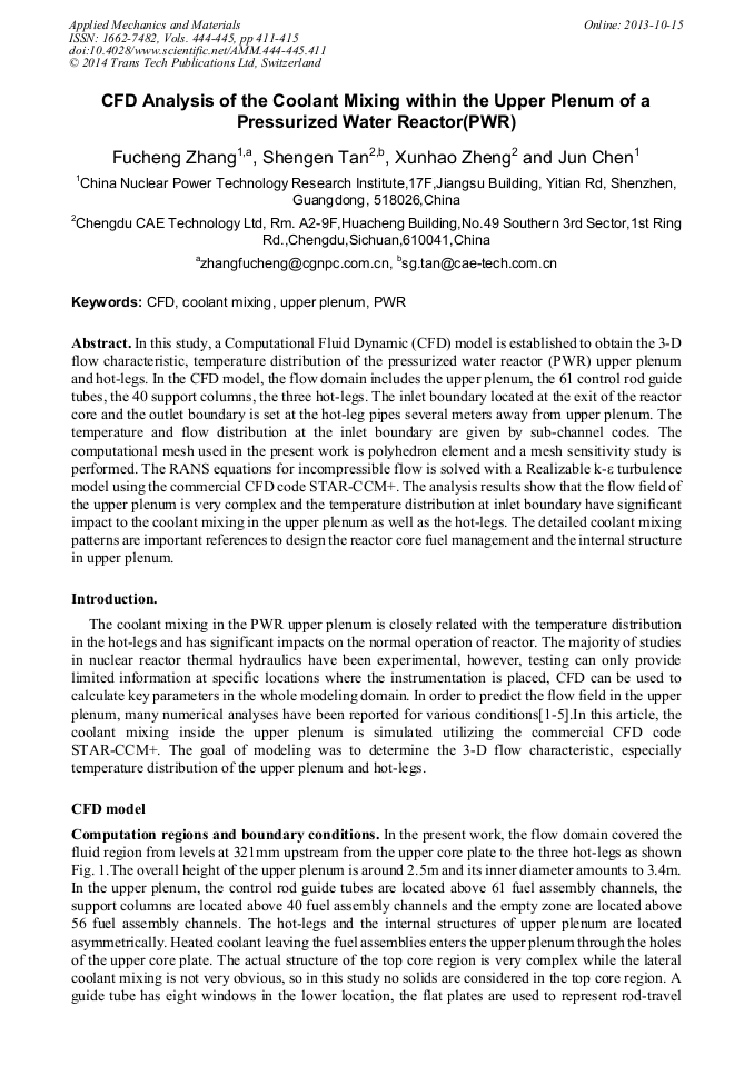 CFD Analysis of the Coolant Mixing within the Upper Plenum of a ...