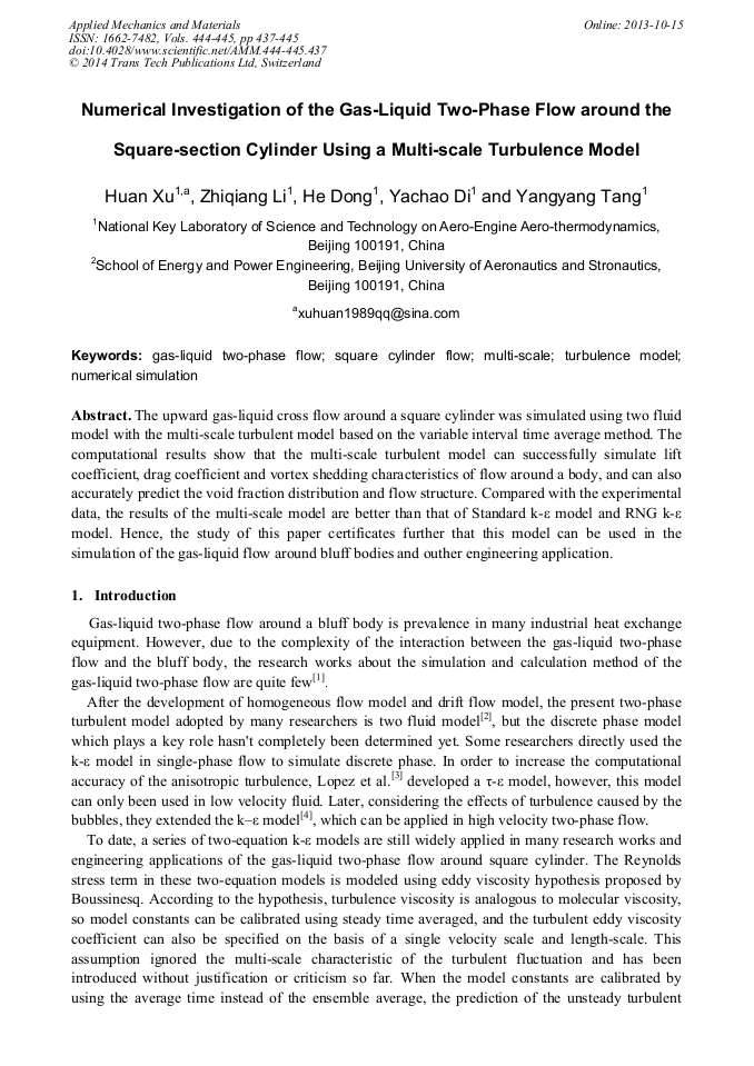 Numerical Investigation of the Gas-Liquid Two-Phase Flow around the Square-Section Cylinder ...