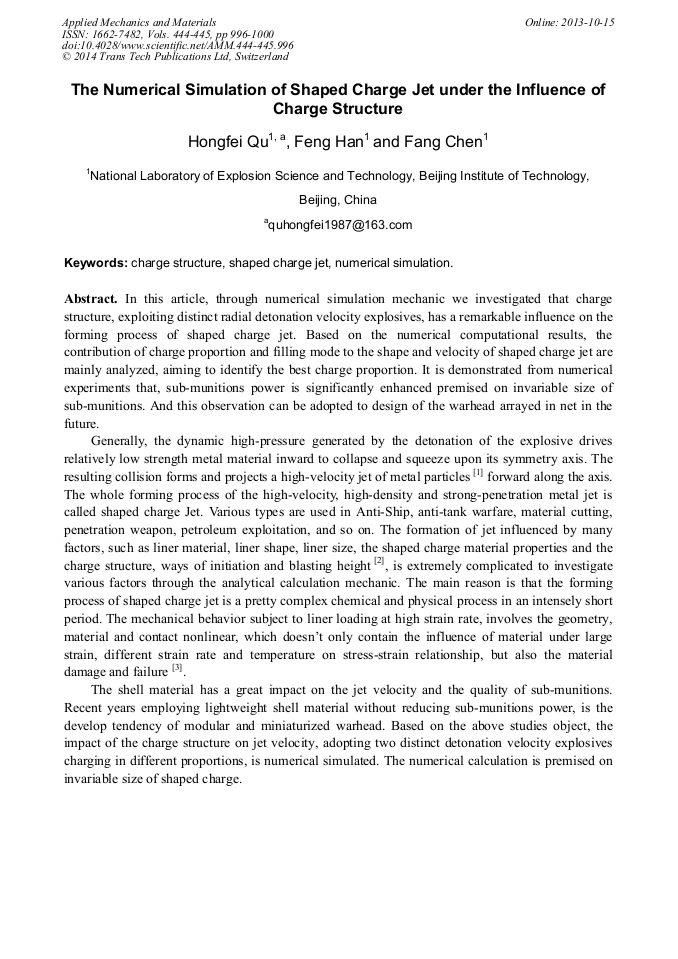 The Numerical Simulation of Shaped Charge Jet under the Influence of ...