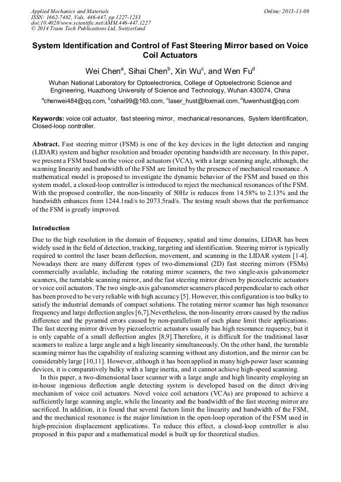 System Identification and Control of Fast Steering Mirror Based on ...