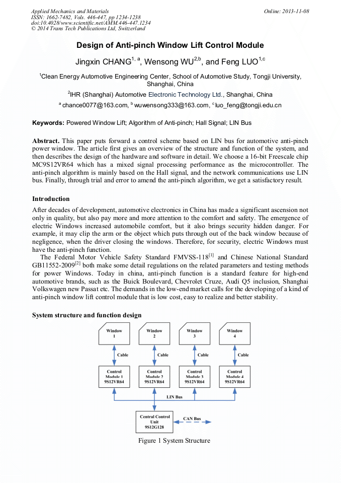 Design of Anti-Pinch Window Lift Control Module | Scientific.Net