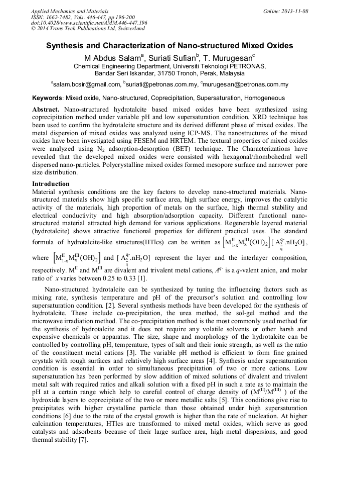 Synthesis and Characterization of Nano-Structured Mixed Oxides ...
