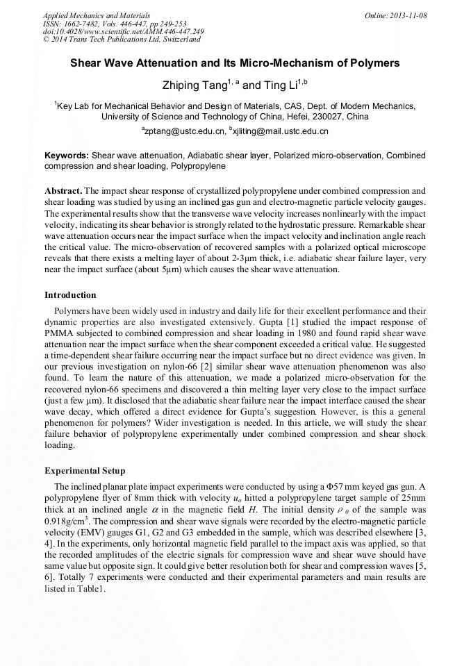 Shear Wave Attenuation and its Micro-Mechanism of Polymers | Scientific.Net