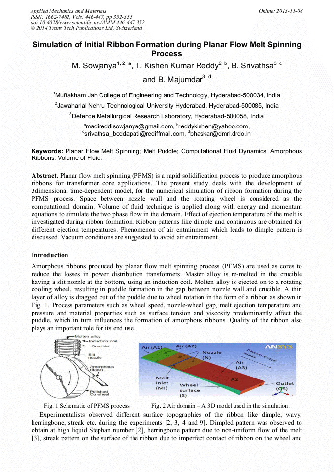 Simulation of Initial Ribbon Formation during Planar Flow Melt Spinning ...