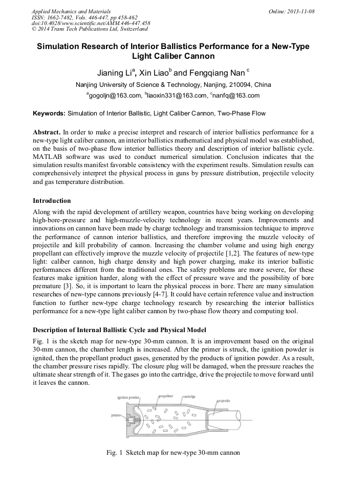 Simulation Research of Interior Ballistics Performance for a New-Type ...