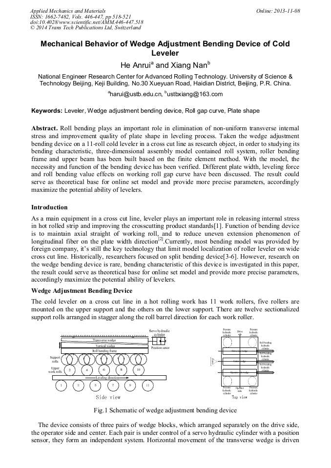 Mechanical Behavior of Wedge Adjustment Bending Device of Cold Leveler ...