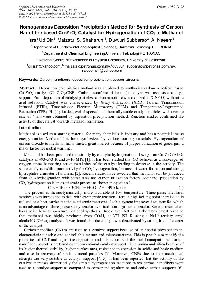 Homogeneous Deposition Precipitation Method for Synthesis of Carbon ...