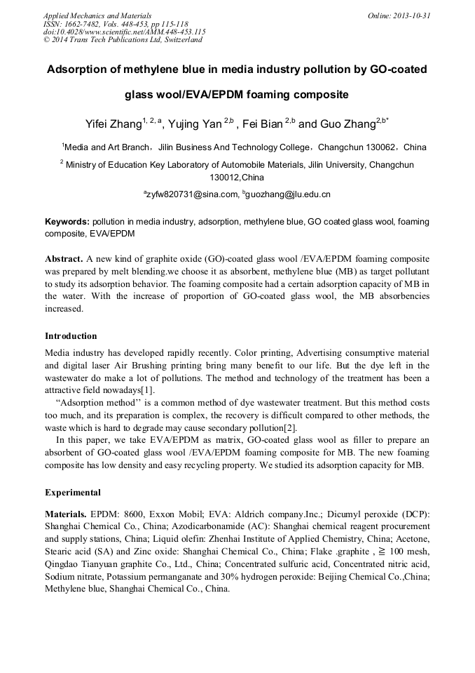 Adsorption of Methylene Blue in Media Industry Pollution by GO-Coated ...