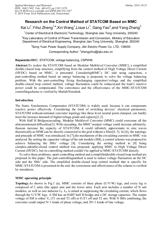 Research on the Control Method of STATCOM Based on MMC | Scientific.Net