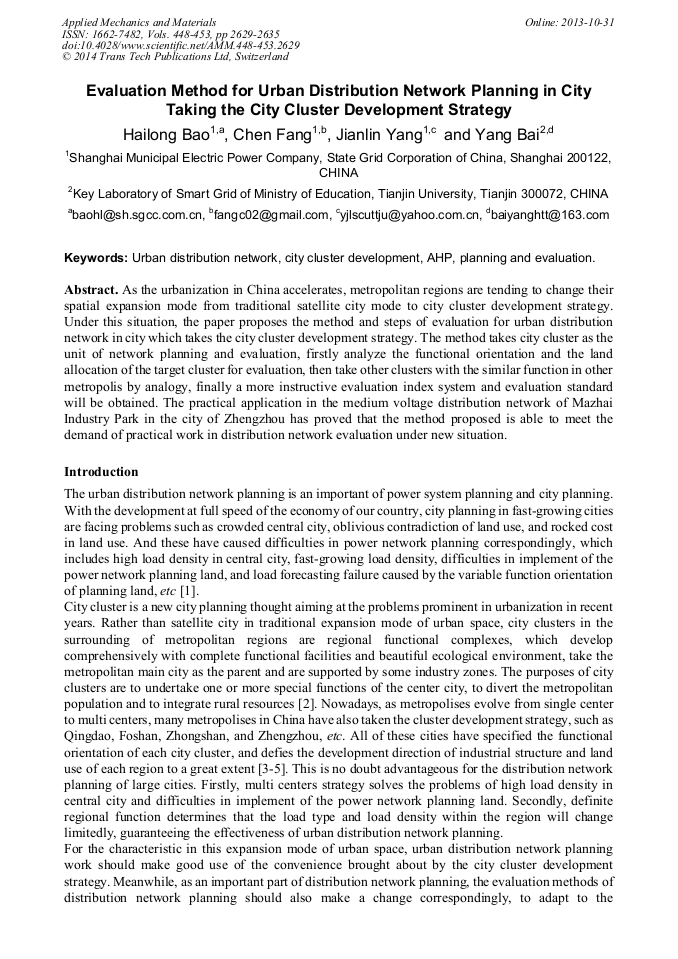 Evaluation Method for Urban Distribution Network Planning in City ...